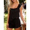 Black Womens 2-Piece Lounge Set: Sleeveless Ruffle Tank Top + Shorts ...