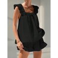 Black Womens 2-Piece Ruffled Sleeveless Crop Top And Mini Shorts ...