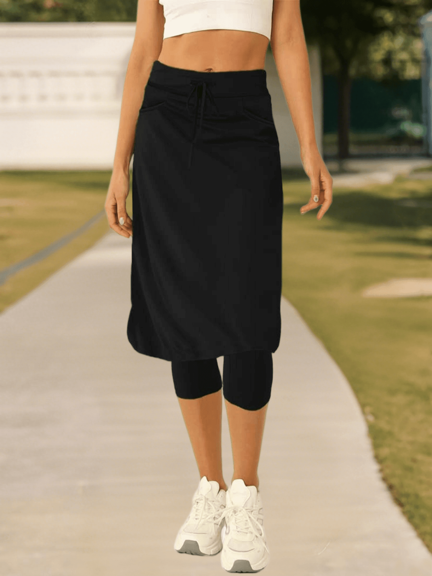Black Womens 20 Knee-Length Tennis Skirt With Built-In Legging, Pockets ...