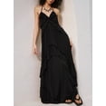 Black Womens Boho Spaghetti Strap Maxi Dress With Tiered Ruffles Low ...