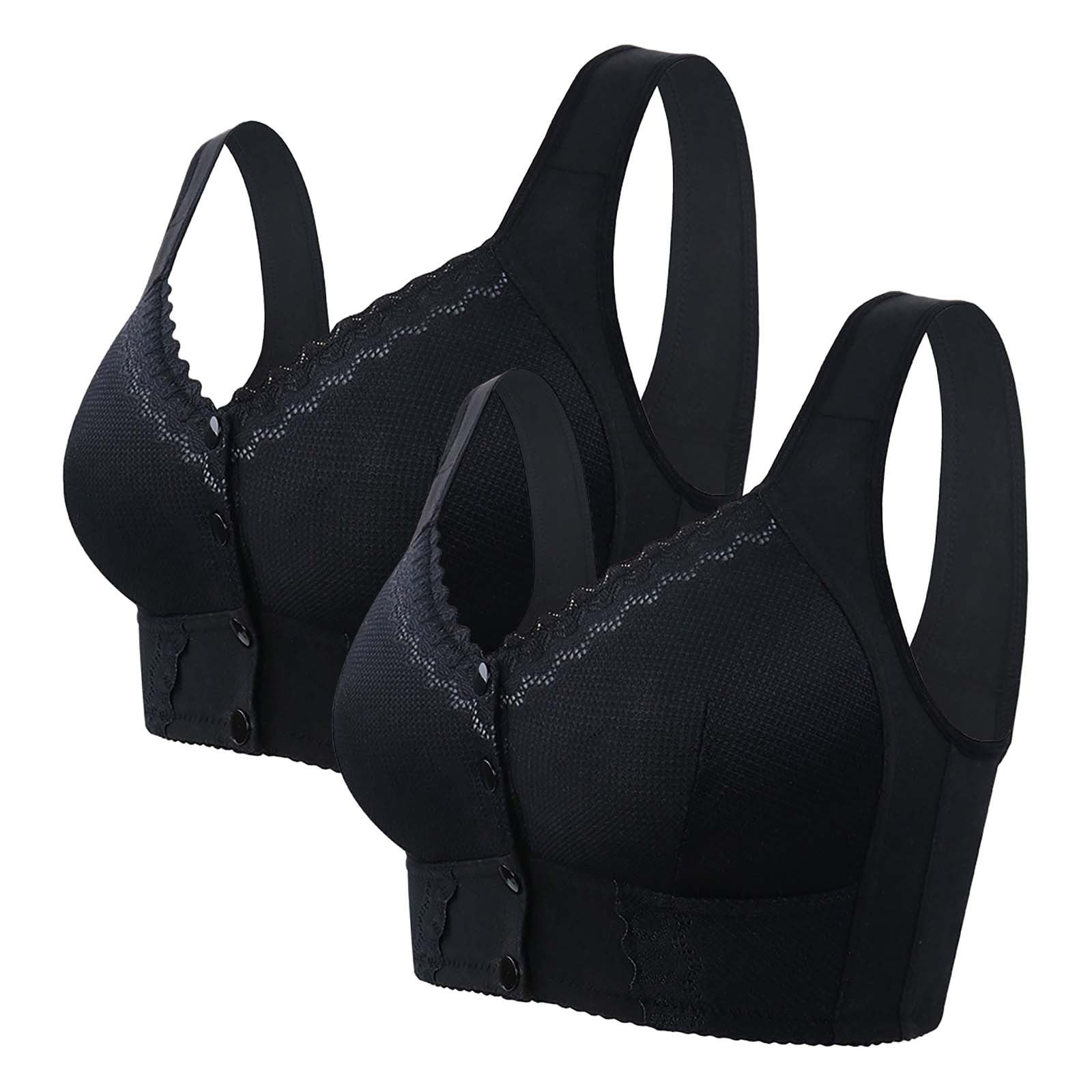 Black Womens Bras Moona Bra for Senior Front Closure Breathable Bra for ...