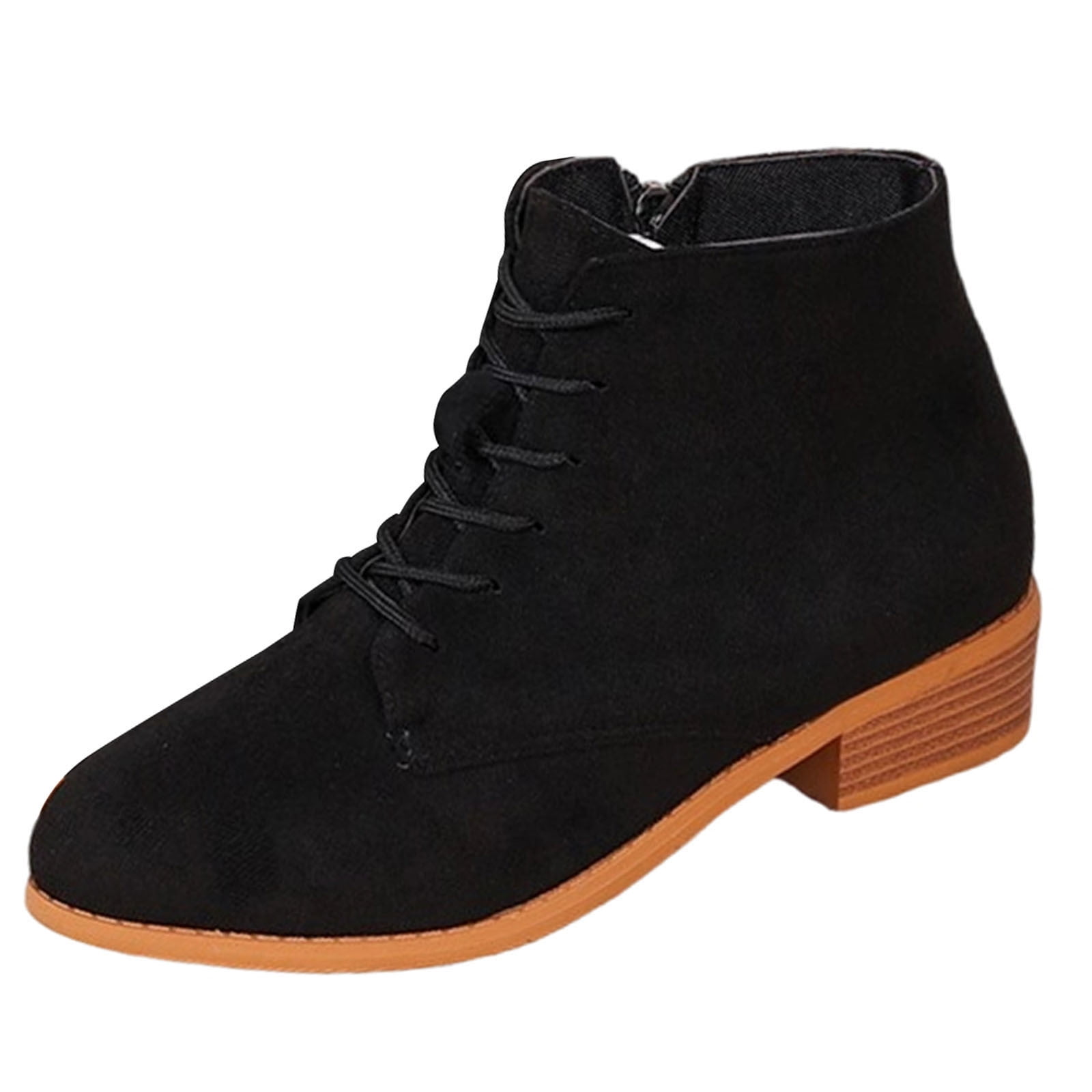 Black Womens British Style Lace Up Block Heel Ankle Martin Boots Casual ...
