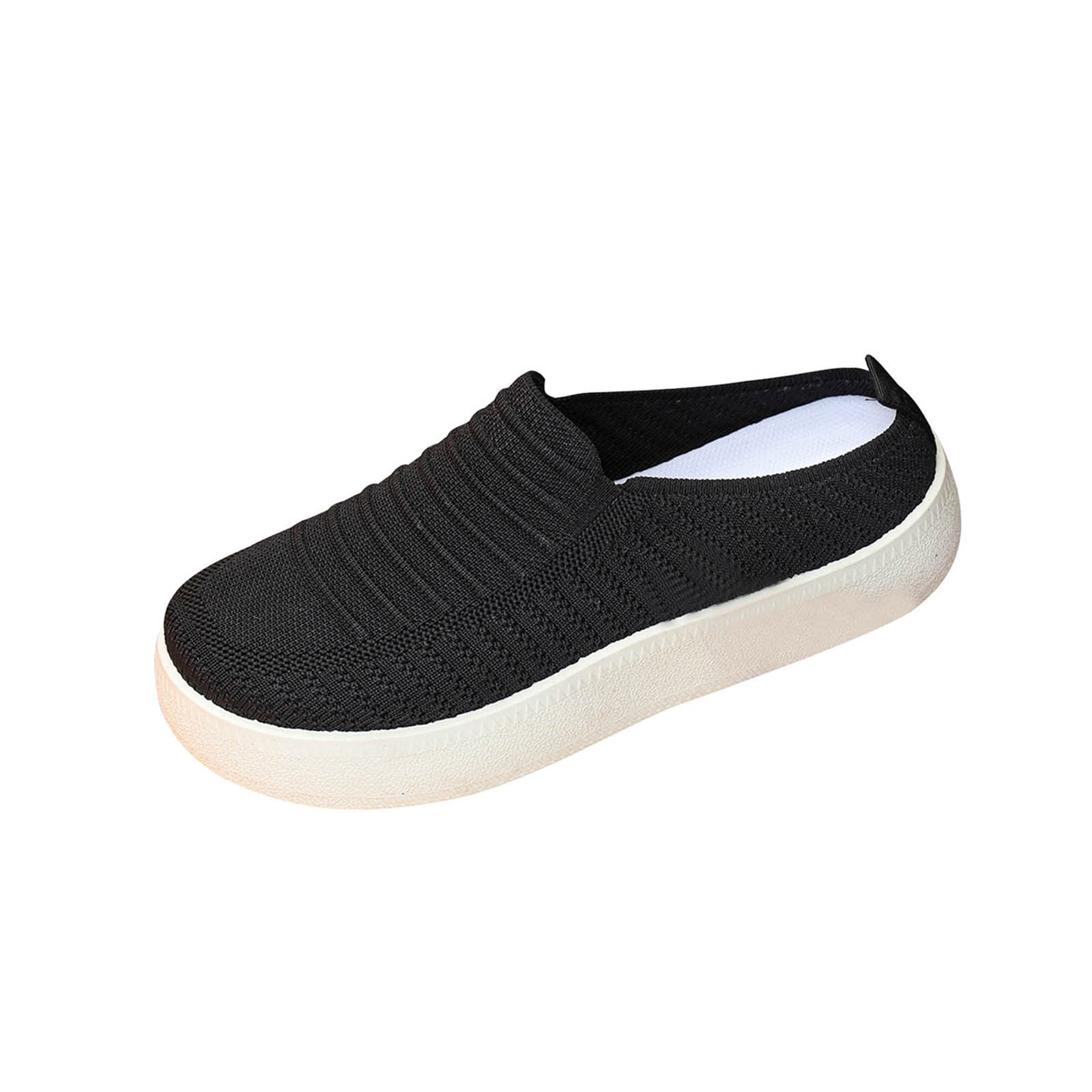 Black Womens Casual Lightweight Flat Slippers With Round Toe Closed Toe ...