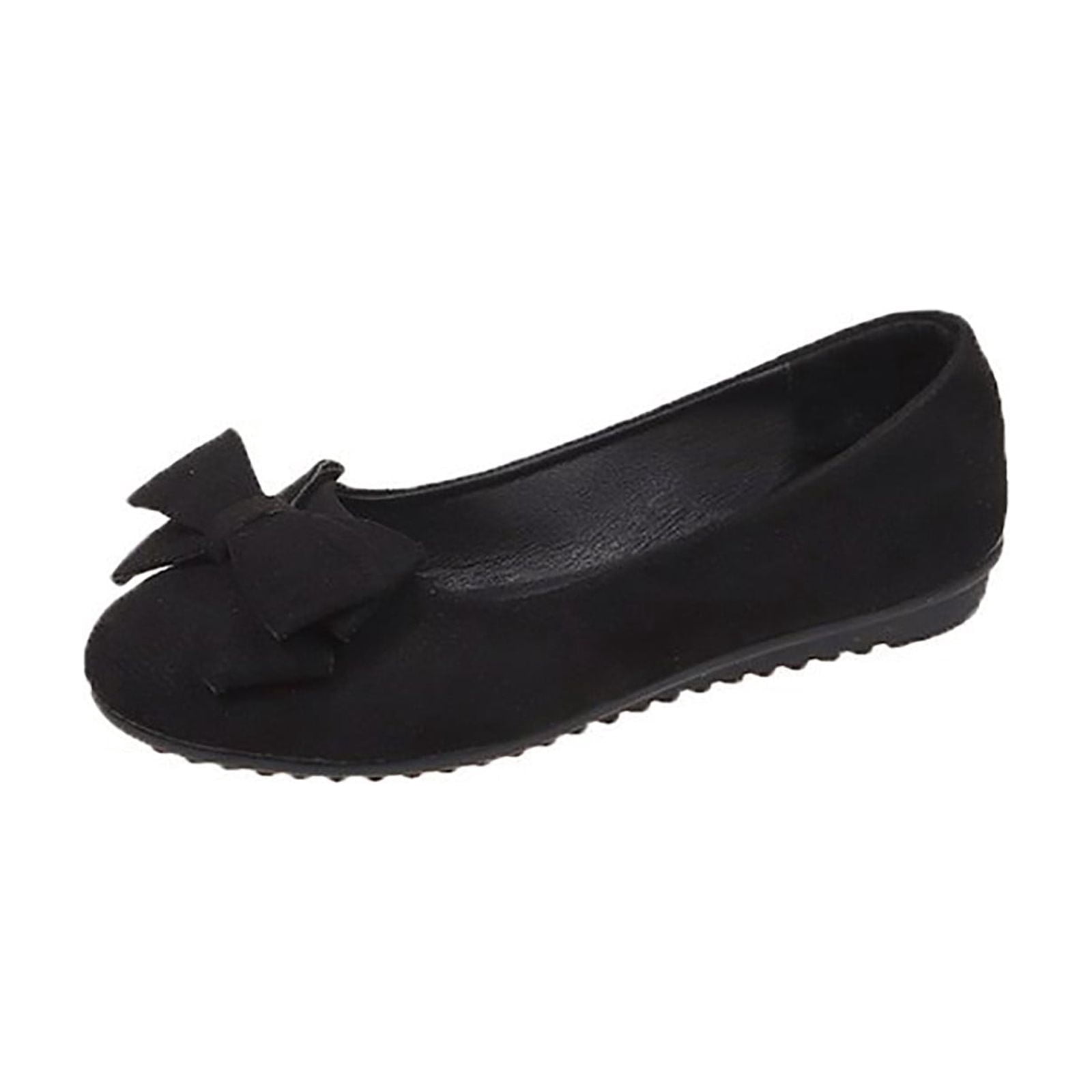 Black Womens Casual Shoes Slip On Flat Shoes Bow Knot Detail Soft Sole ...