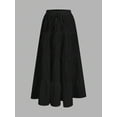 Black Womens Casual Tiered Cake Hem Skirt With Drawstring Waist Flowing ...