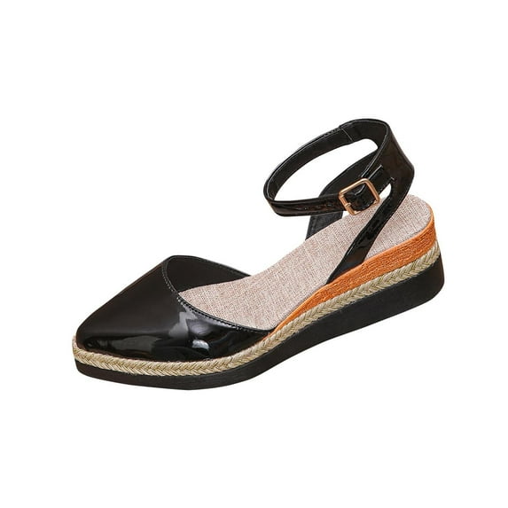 Black Womens Casual Wedge Sandals With Pointed Toe Closed Toe And Open ...