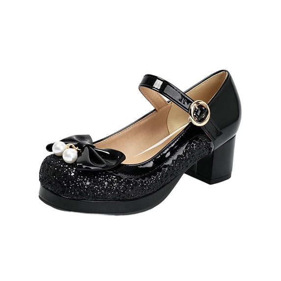 Black Womens Color Block Chunky Heel Mary Janes Thick Sole College ...