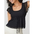 Black Womens Cropped Square-Neck Top With Lace Ruffle Sleeves, Tie ...