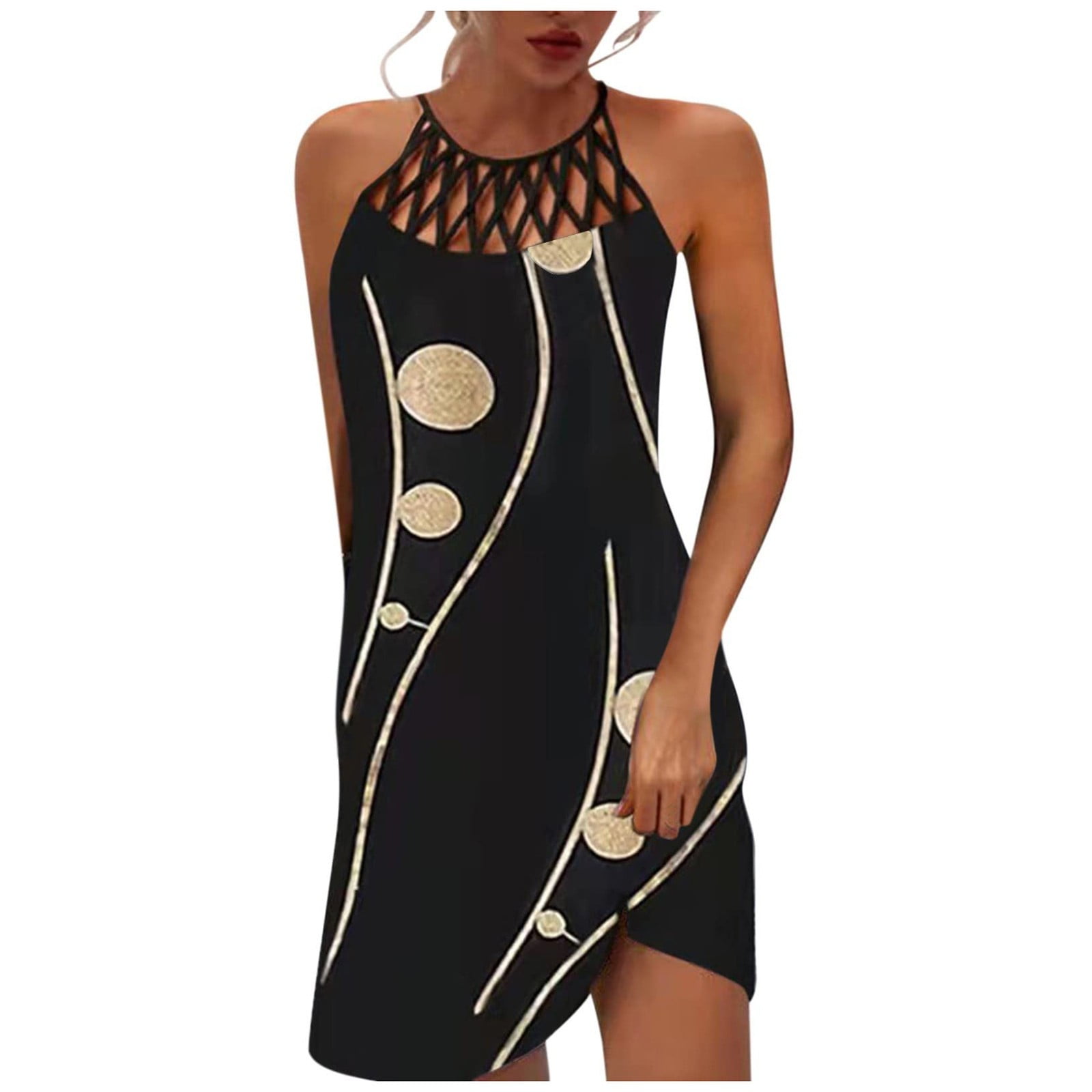 Black Womens Cut Out Eyelet Midi Dresses Floral Graphic Dresses for ...