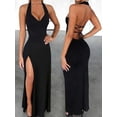 Black Womens Deep V-Neck Halter Tie Backless High Slit Maxi Dress ...