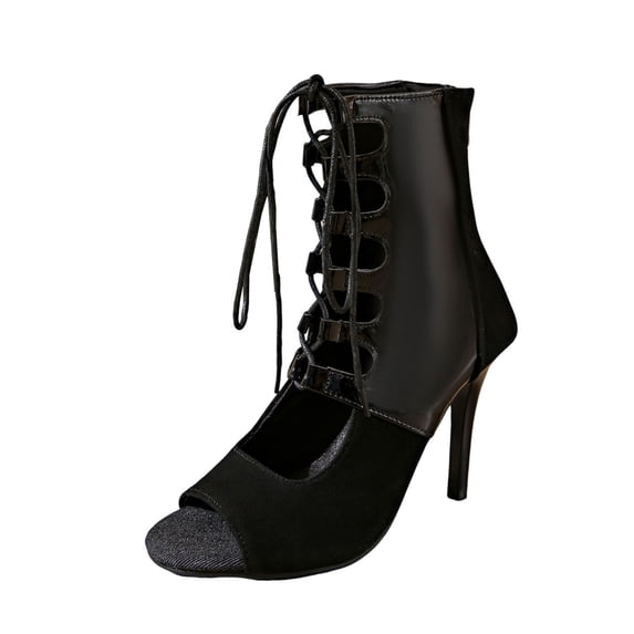 Black Womens Denim Pocket Backless High Heel Ankle Boots, Fish Mouth ...
