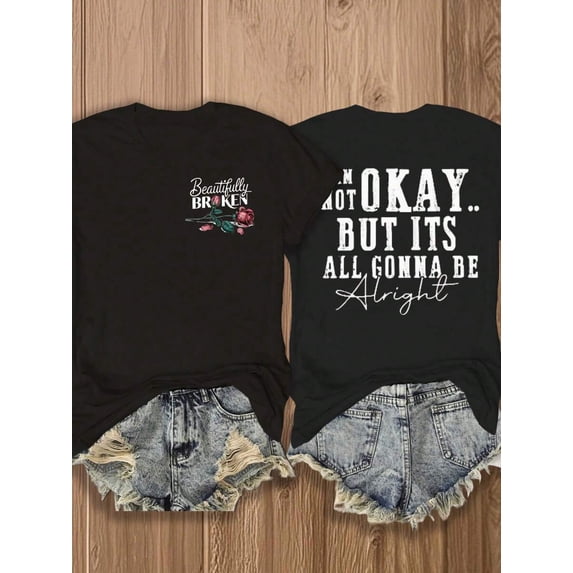 Black Womens Double-Sided Inspirational Floral Graphic Cotton Blend ...