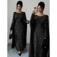 Black Womens Elegant Long Dress With Pearl Embellishments, Evening Gown ...