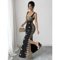 Black Womens Elegant Square Neck Spaghetti Strap Backless Slit Hem ...