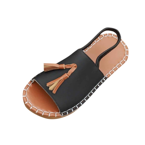 Black Womens Fashion Casual Tassel Spring Summer Flat Slippers ...