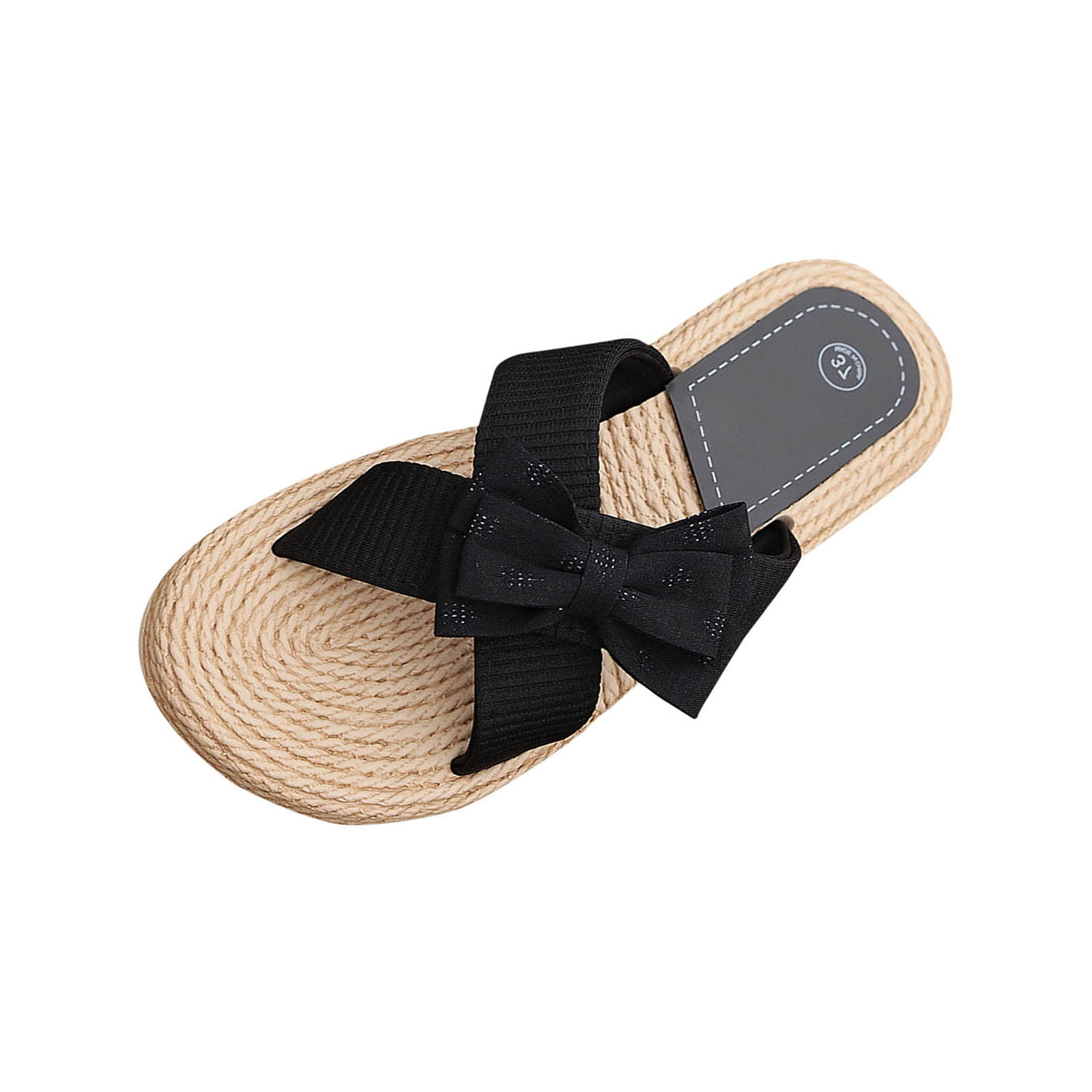 Black Womens Flat Slippers With Bow Accent Round Toe Open Toe Design ...