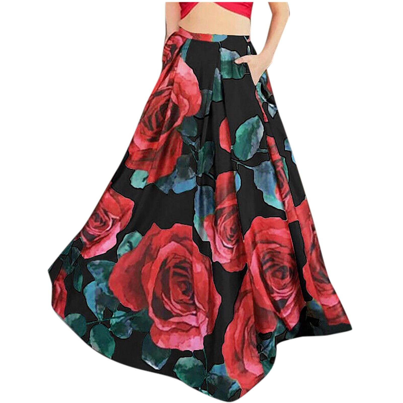 Black Womens Floral Print Loose Fit Skort for Ladies Beach Formal Date ...