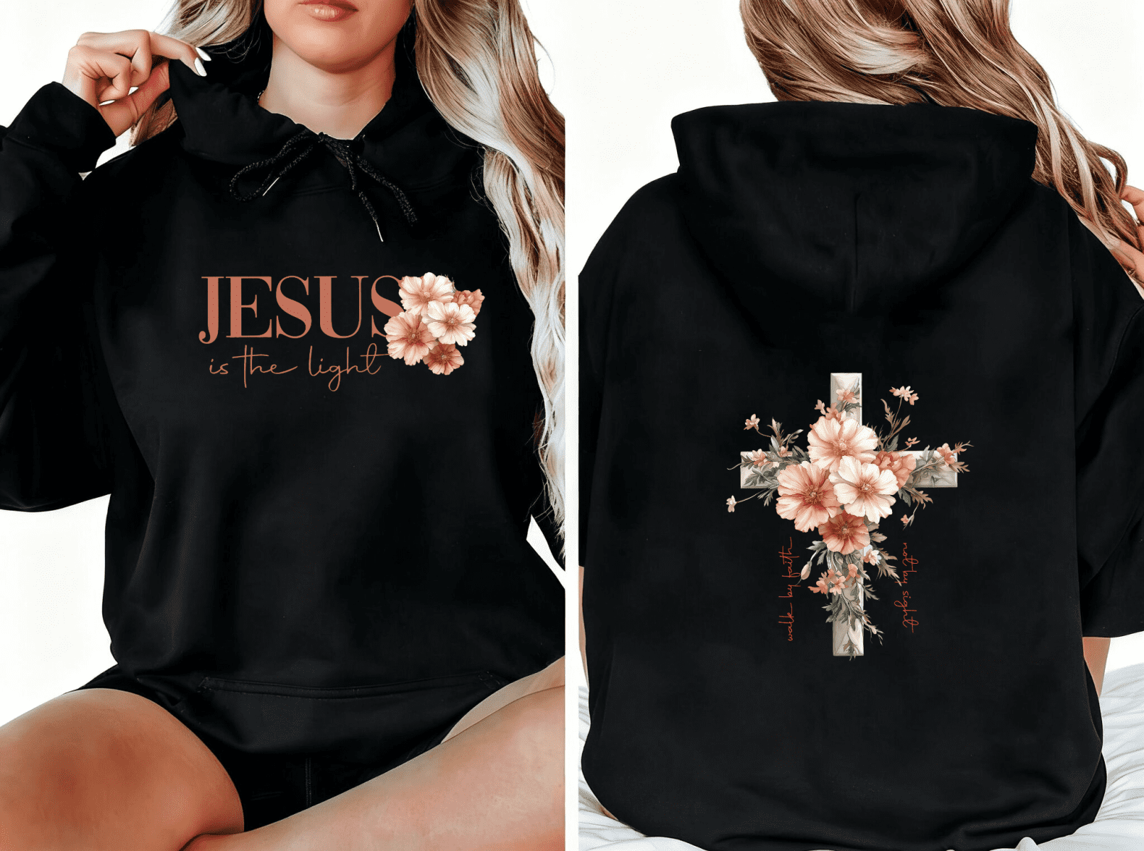 Black Womens Front Back Print hoodie Graphic Sweatshirt Cozy Floral ...