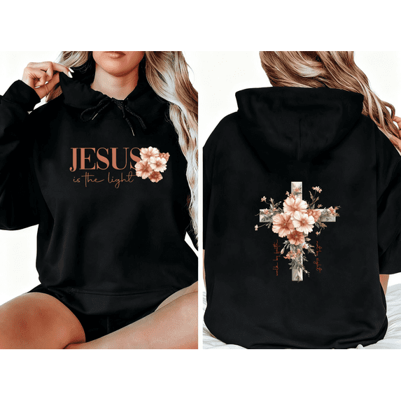 Black Womens Front Back Print hoodie Graphic Sweatshirt Cozy Floral ...