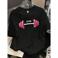 Black Womens Gym Dumbbell Graphic T-Shirt - Short Sleeve Round Neck ...