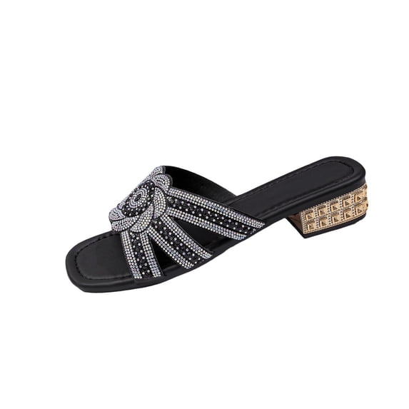 Black Womens Heeled Sparkly Upper Low Heel Beach Slippers Plus Size ...
