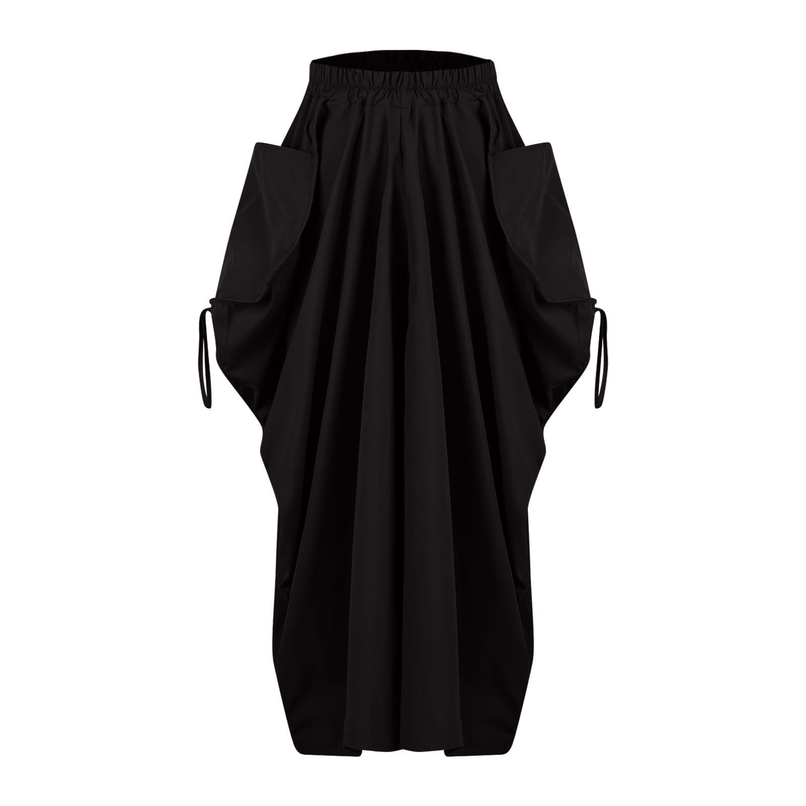 Black Womens High Cut Basic Maxi Long Midi Knee Length Loose Fit Skirt ...