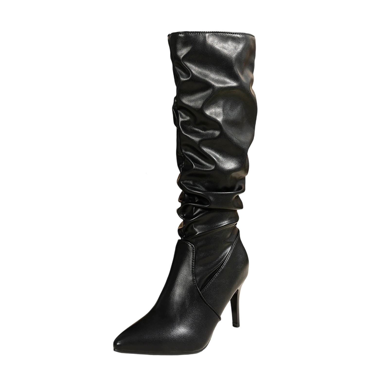 Black Womens Knee High Boots With Chunky Sole Winter Wear Comfortable ...