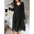 Black Womens Lace Trim Ruffle Hem Mesh Nightgown Sleep Dress - Walmart.com
