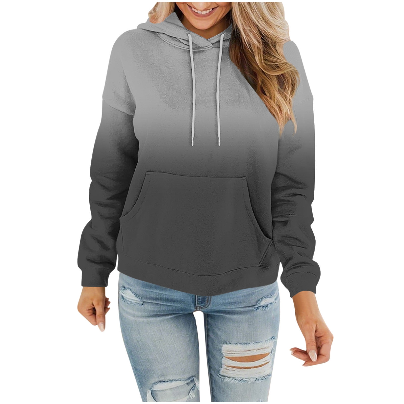 Black Womens Long Sleeve Gradient Hood Outfit Sweatshirt for Women ...
