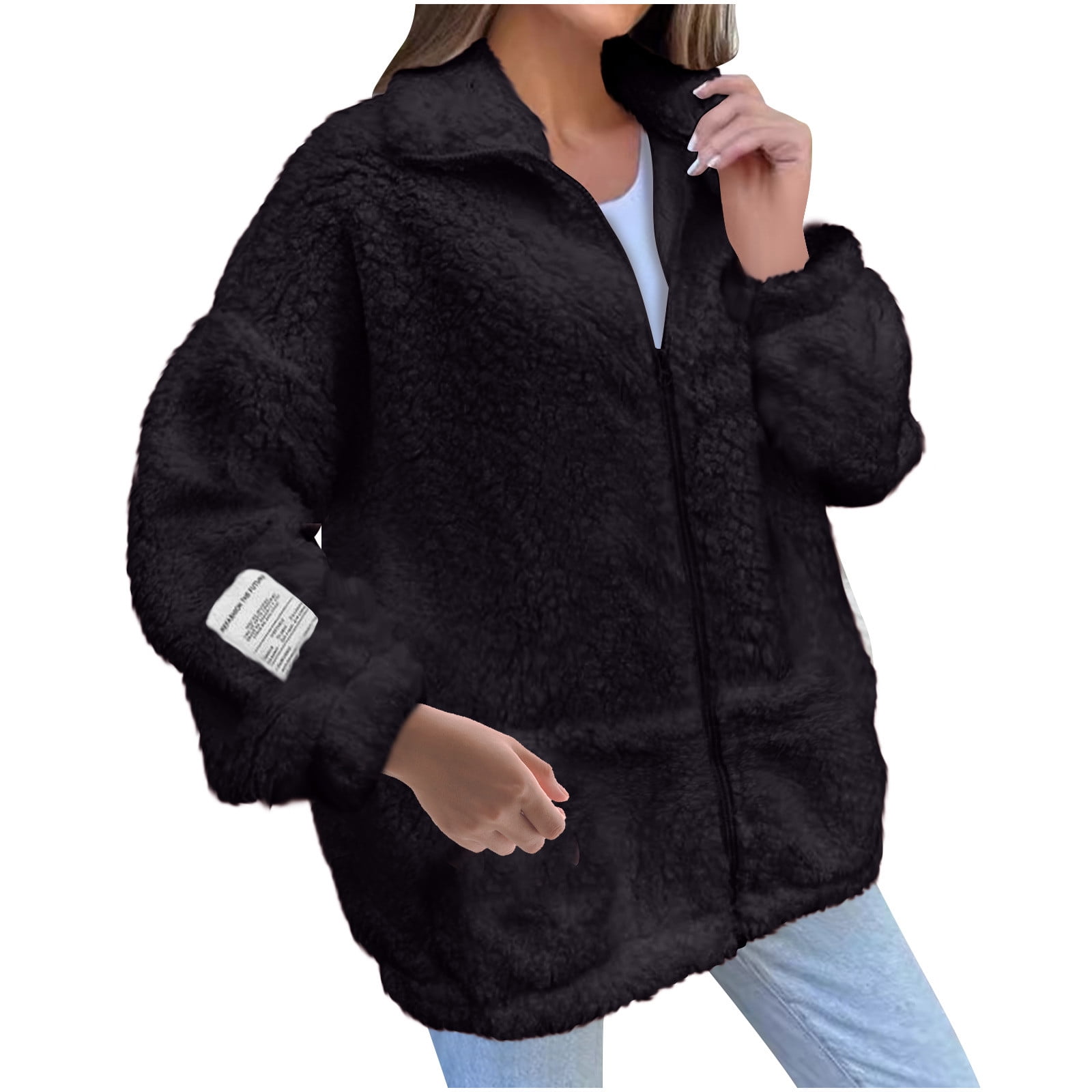 Black Womens Long Sleeve Jackets Outerwear for Women Thick Thermal ...