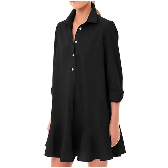 Black Womens Lounge Short 3/4 Length Sleeve Dresses for Ladies Vneck ...
