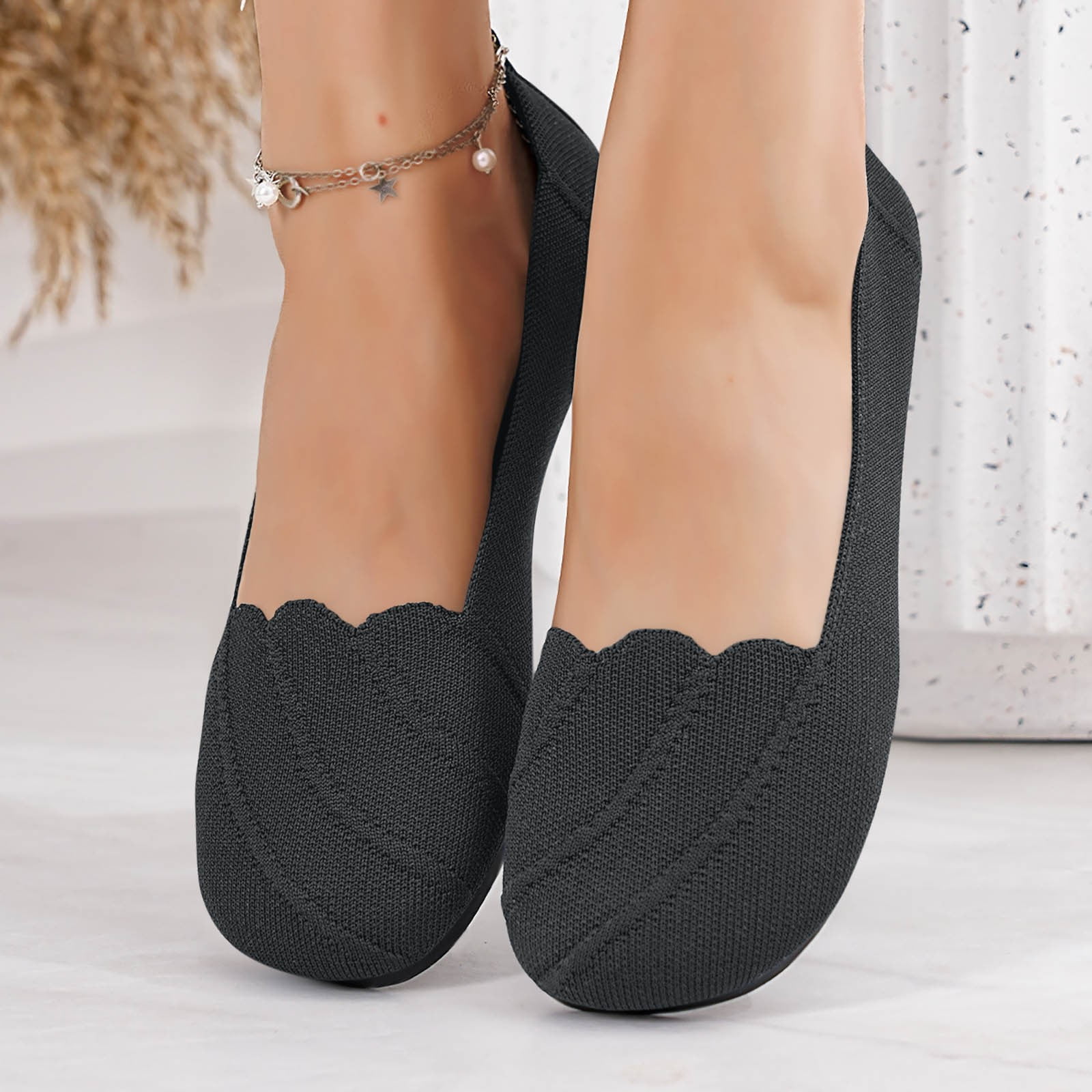 Black Womens Mesh Flats Breathable Upper Round Toe Low Cut Stylish ...
