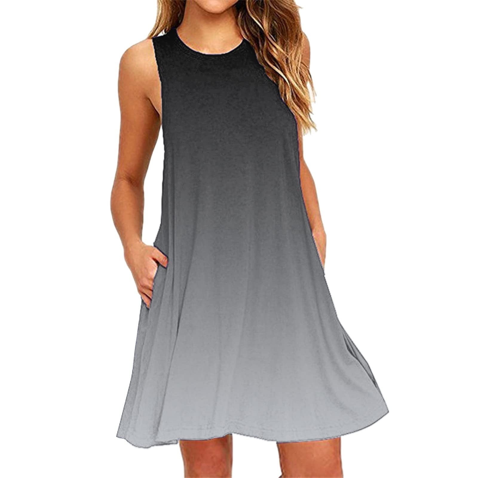 Black Womens Midi Knee High Dresses Gradient Loose Fit Dresses for ...
