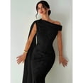 Black Womens One Shoulder Extra Long Shawl Embroidered Bodycon Mermaid ...
