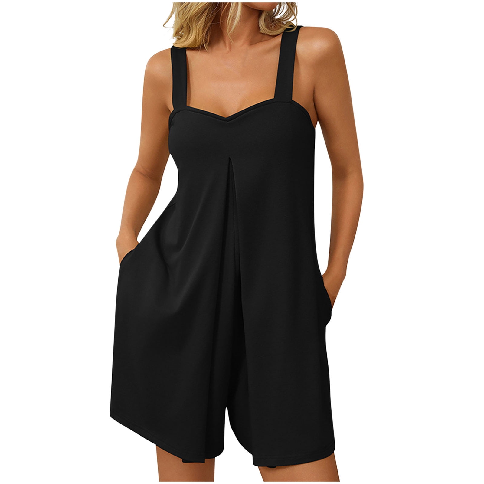 Black Womens Overalls Shortalls Casual Overalls Shortalls Shorts Unitard for Women Loose Fit ...