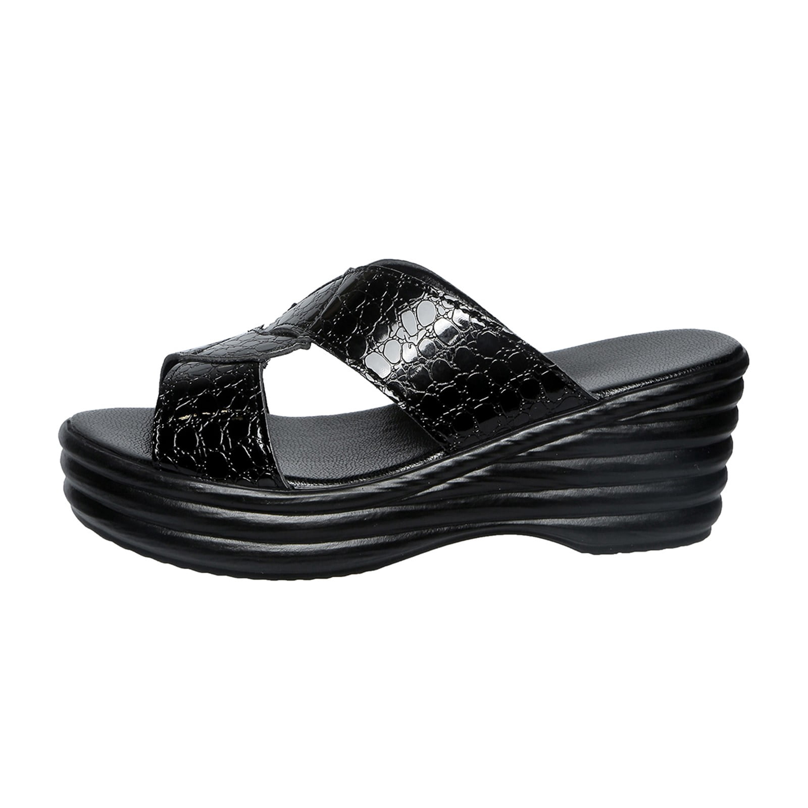 Black Womens Peep Toe Comfort Slippers Plus Size Fashionable Spring ...