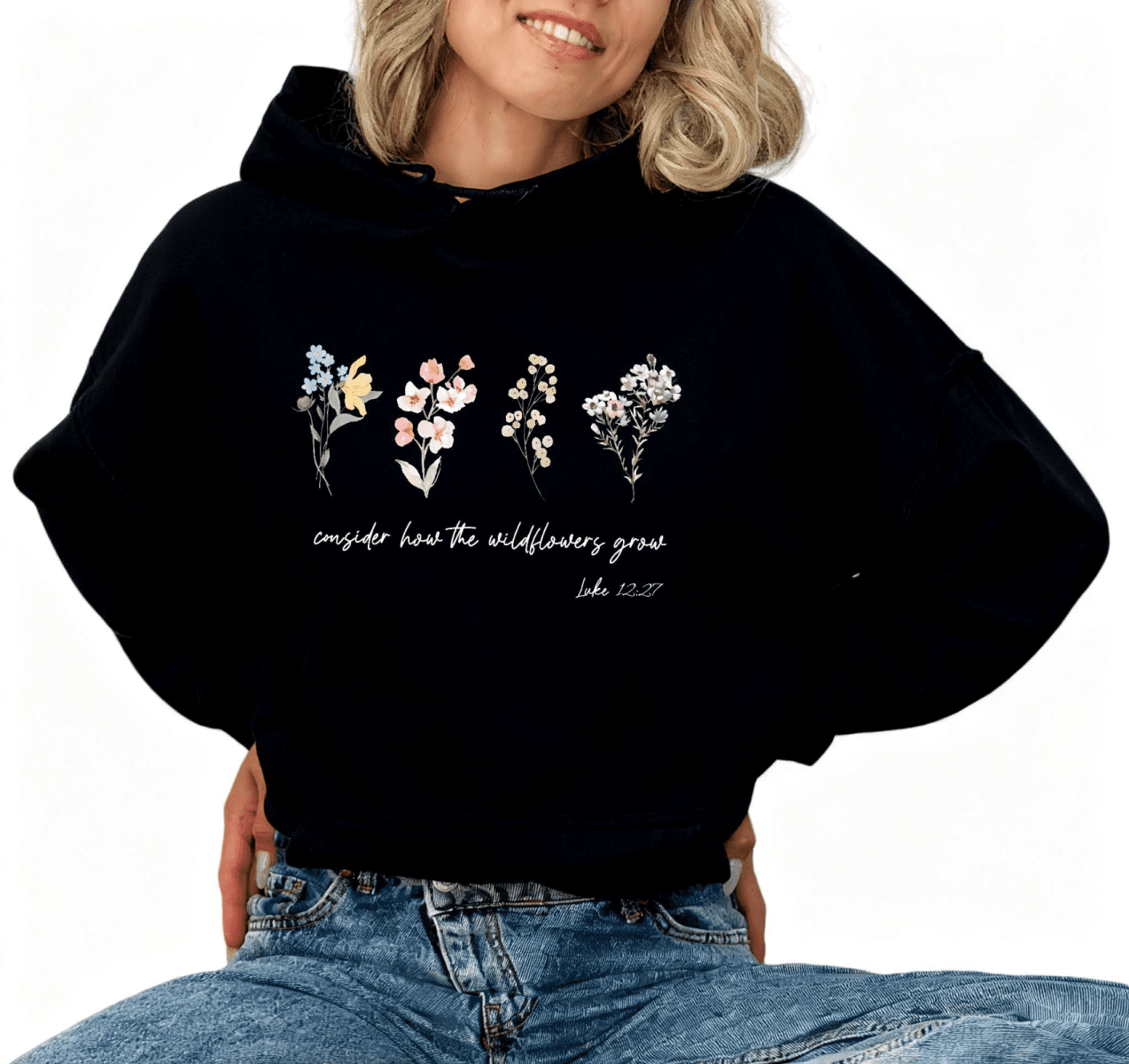 Black Womens Print hoodie Graphic Sweatshirt Chic Pastel Watercolor ...
