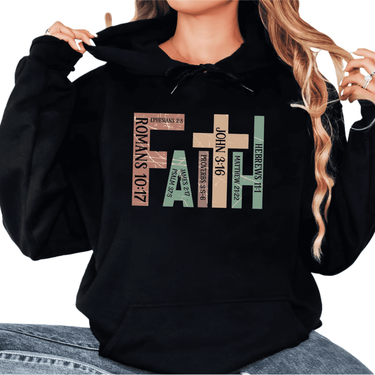 Black Womens Print hoodie Graphic Sweatshirt Soft Earthy Tone Faith ...