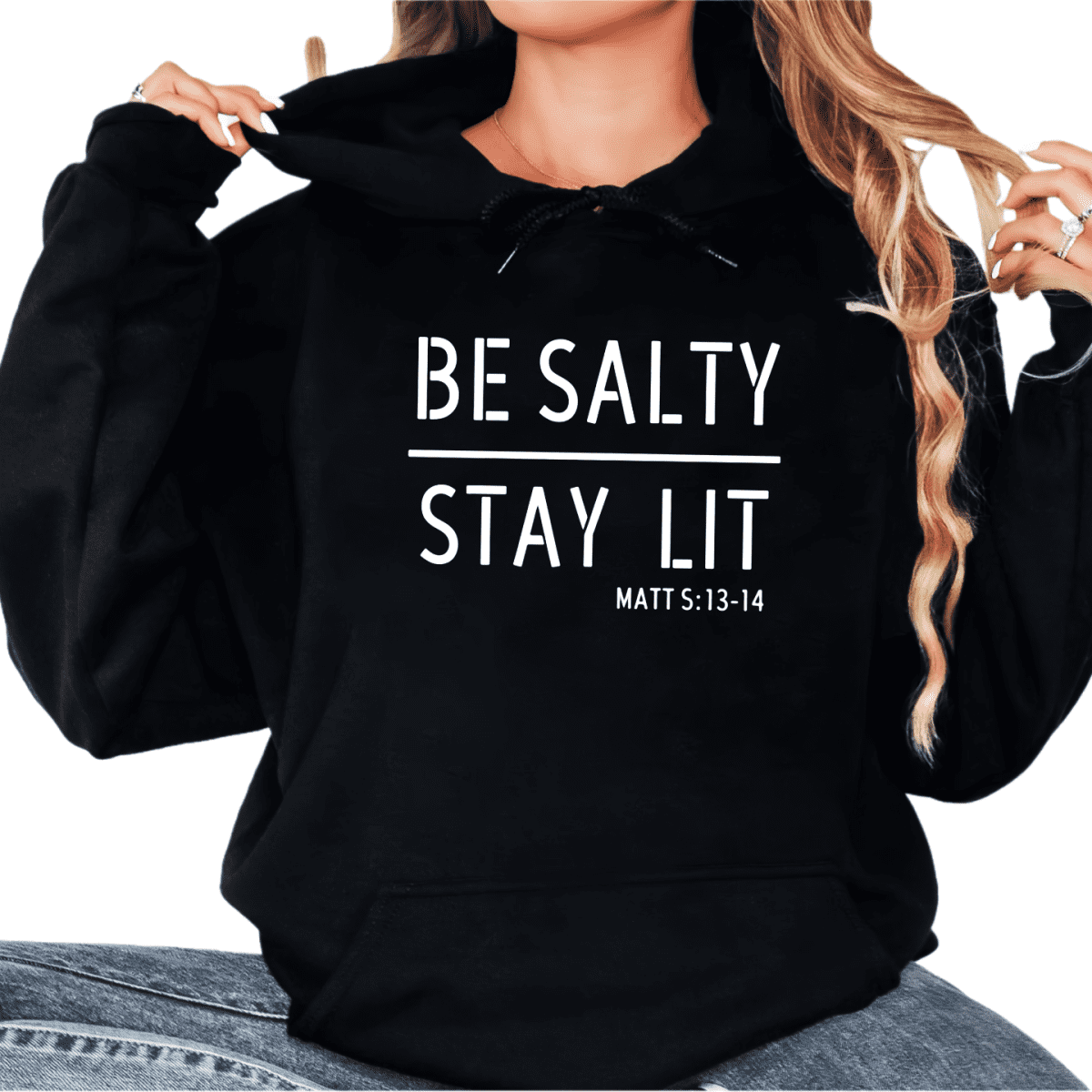 Black Womens Print hoodie Graphic Sweatshirt White Womens BE SALTY STAY ...