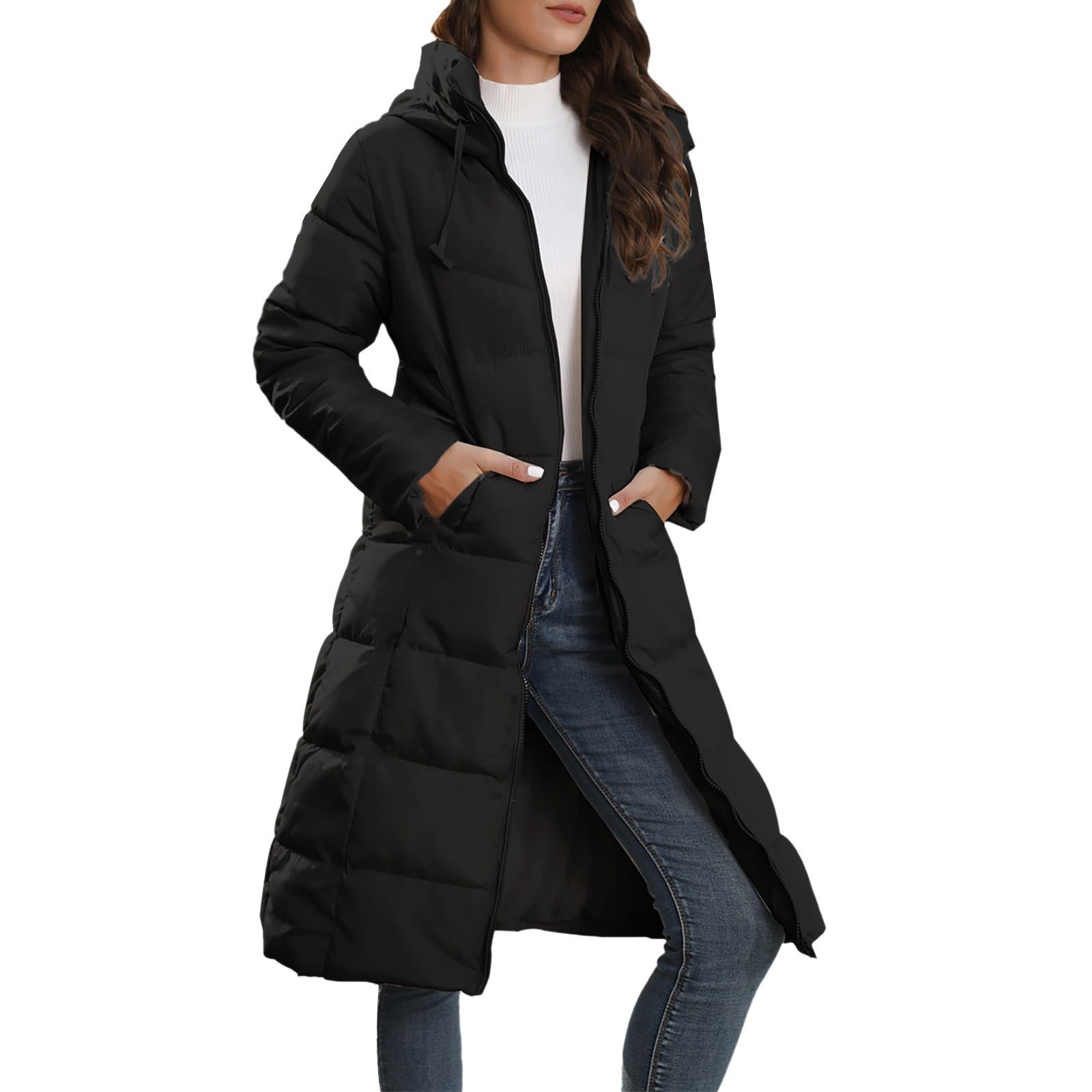 Black Womens Puffer Jackets Packable Down Jacket Hooded Puffer Jacket ...