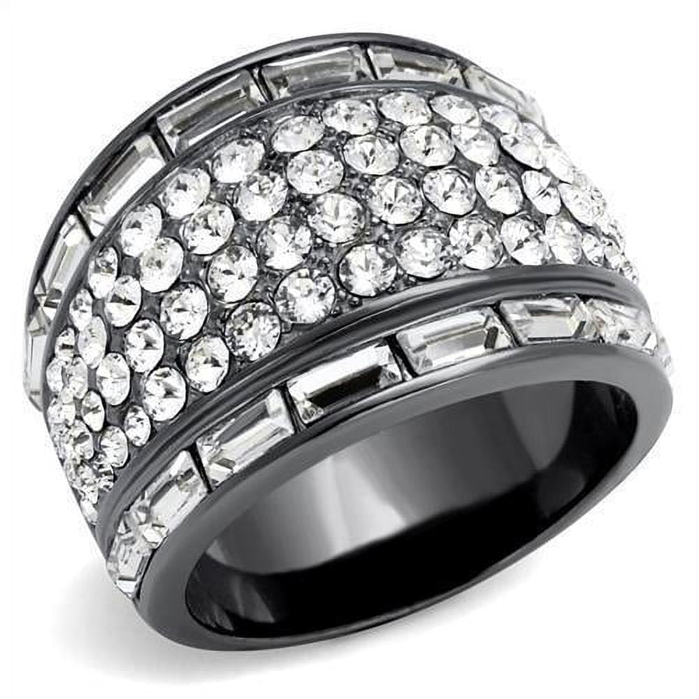 Black Womens Ring Anillo Para Mujer 316L Stainless Steel Ring with Top Grade Crystal Atri ...