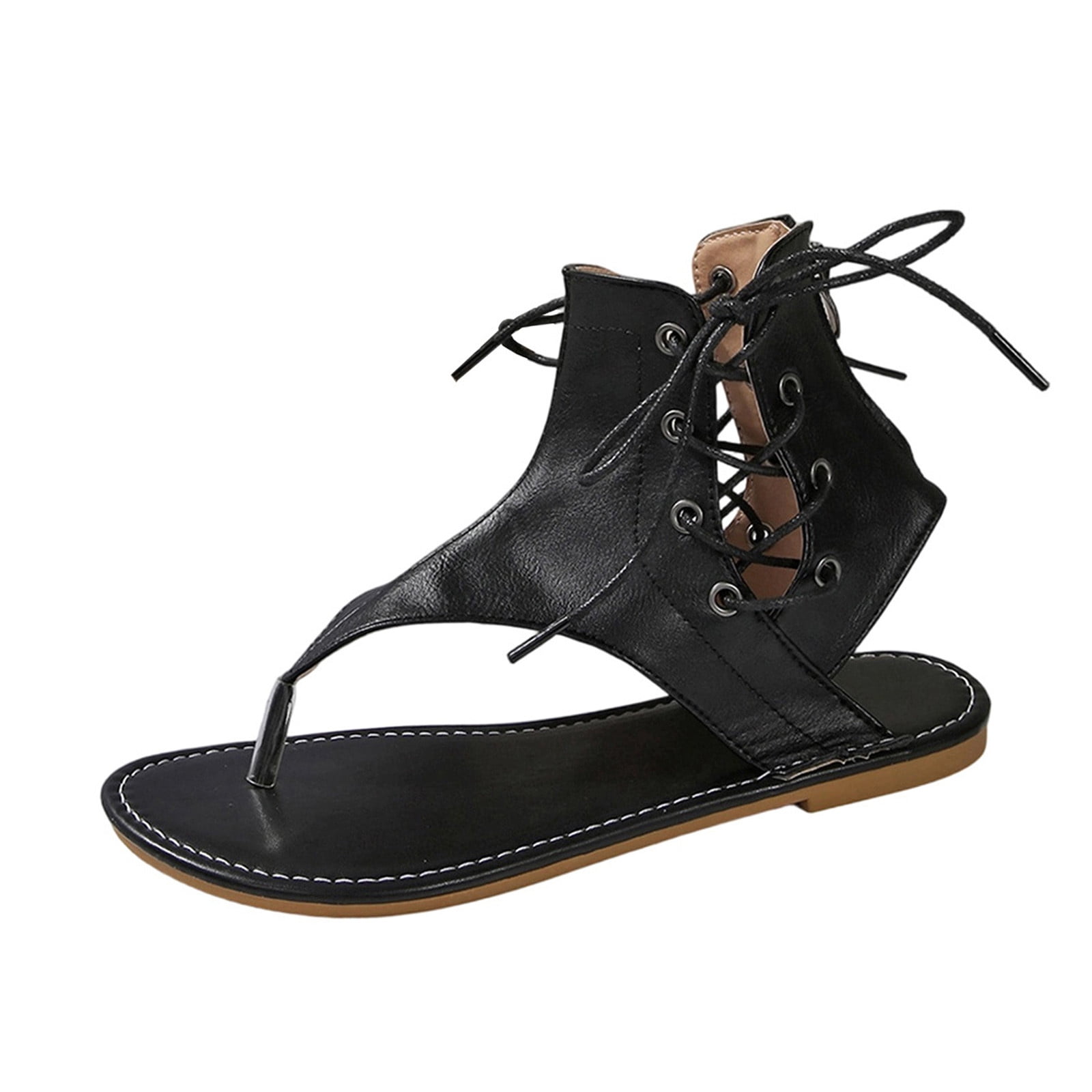 Black Womens Round Toe Sandals, Plus-Size Casual Comfortable, Open Back ...