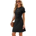 Black Womens Ruched T-Shirt Mini Dress Short Sleeve Crew Neck Bodycon ...
