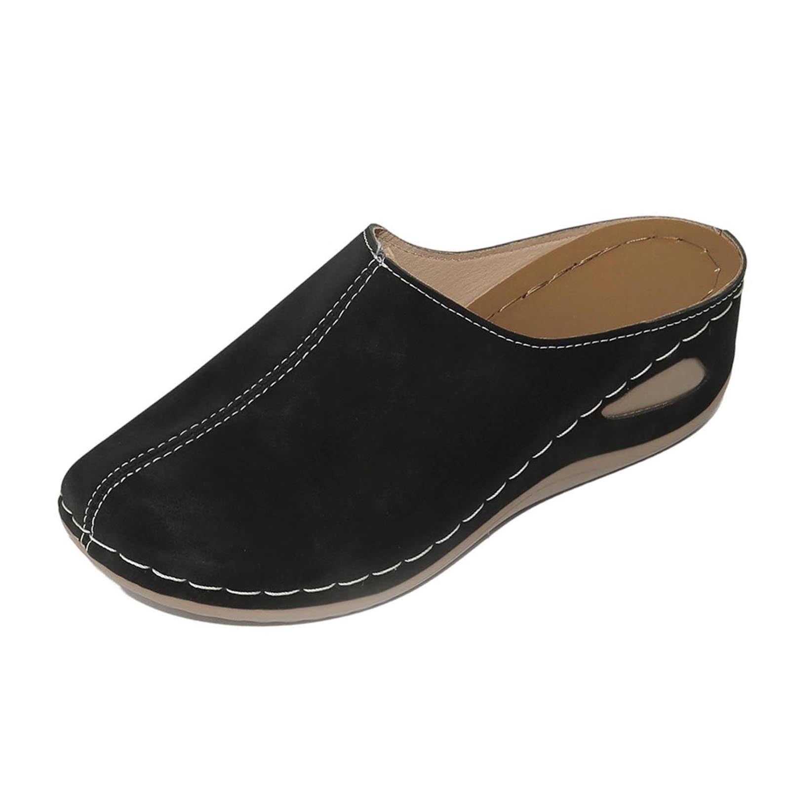 Black Womens Sandals Closed Toe Platform Wedge Heel Pu Upper Slip On ...