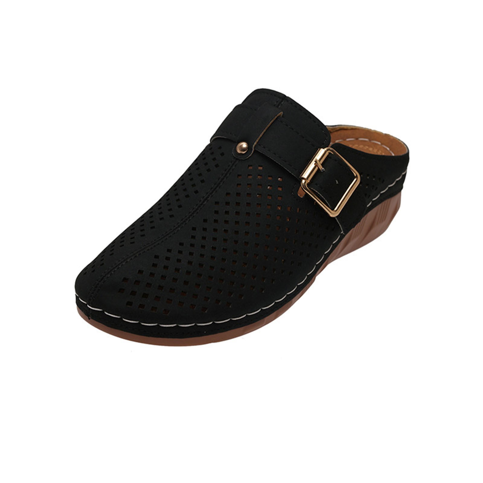 Black Womens Sandals Closed Toe Wedge Heel Cut Out Adjustable Strap ...
