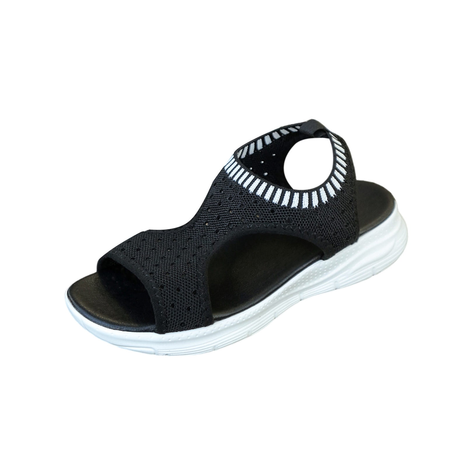 Black Womens Sandals Mesh Upper Round Toe Open Toe Flat Design ...
