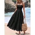 Black Womens Sleeveless Maxi Dress With Eyelet Cutout Square Neck Flowy ...