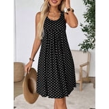 Black Womens Sleeveless Polka Dot A-Line Short Dress For Summer Casual ...