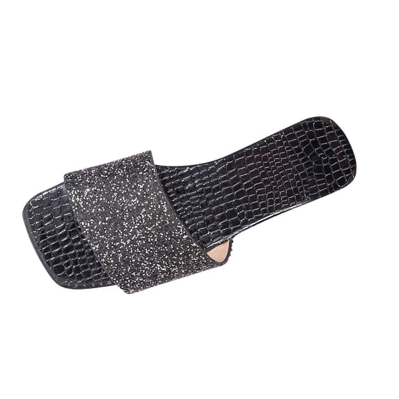 Black Womens Sparkling Rhinestone Slippers Flat Open Toe Fish Mouth ...