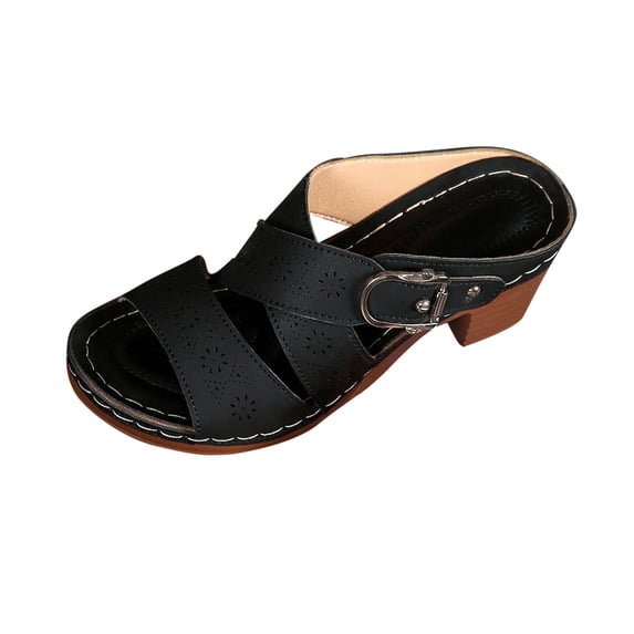 Black Womens Summer High Heel Sandals Open Toe Solid Color Comfortable ...
